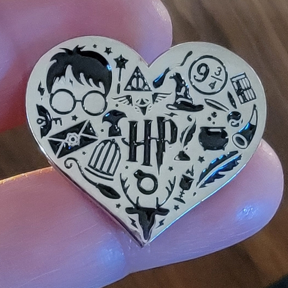 Jewelry | 2 For 13 Heart Shaped Silver Tone Harry Potter Symbols Enamel ...